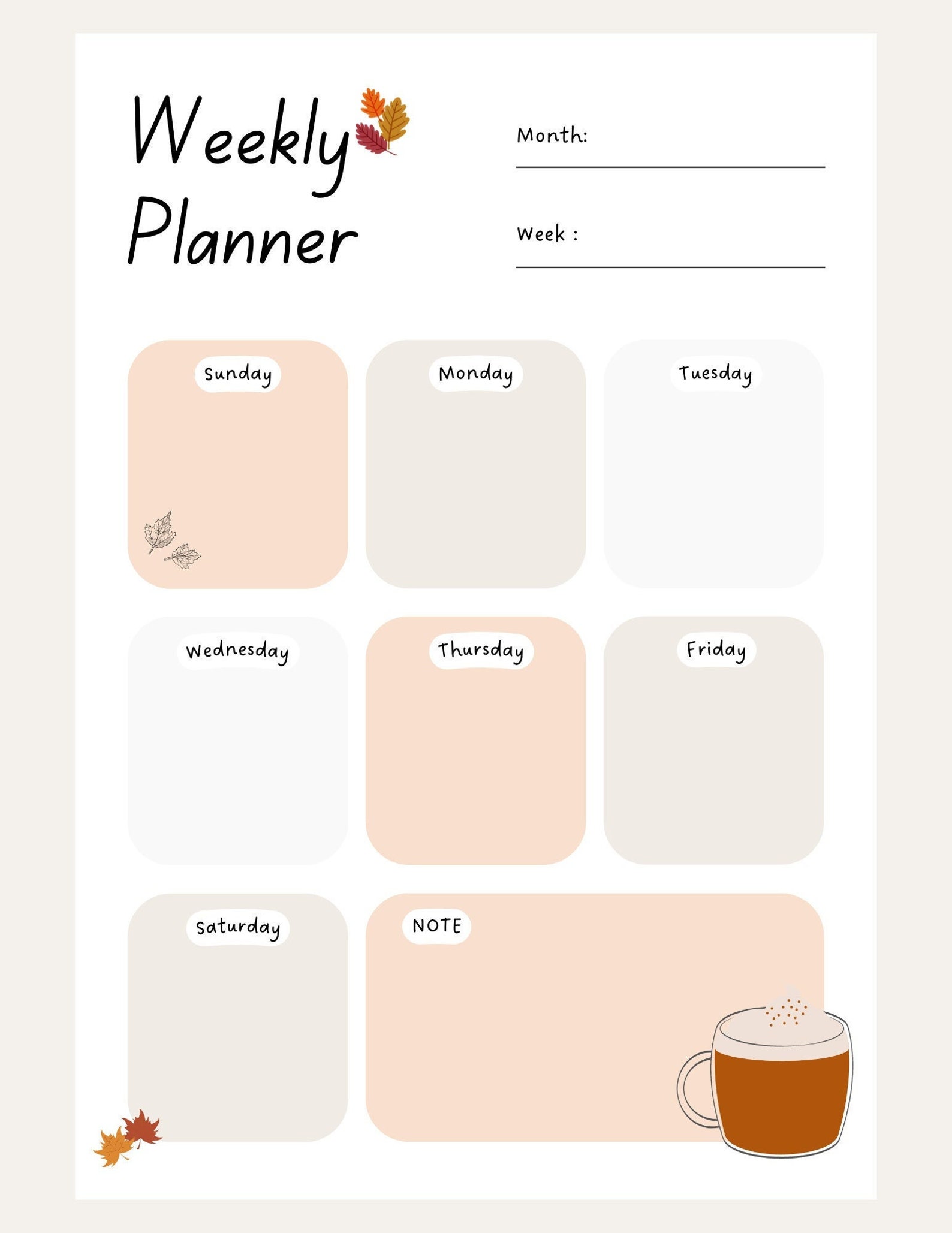 Weekly Planner Printable, Instant Download, Fall Productivity Planner ...