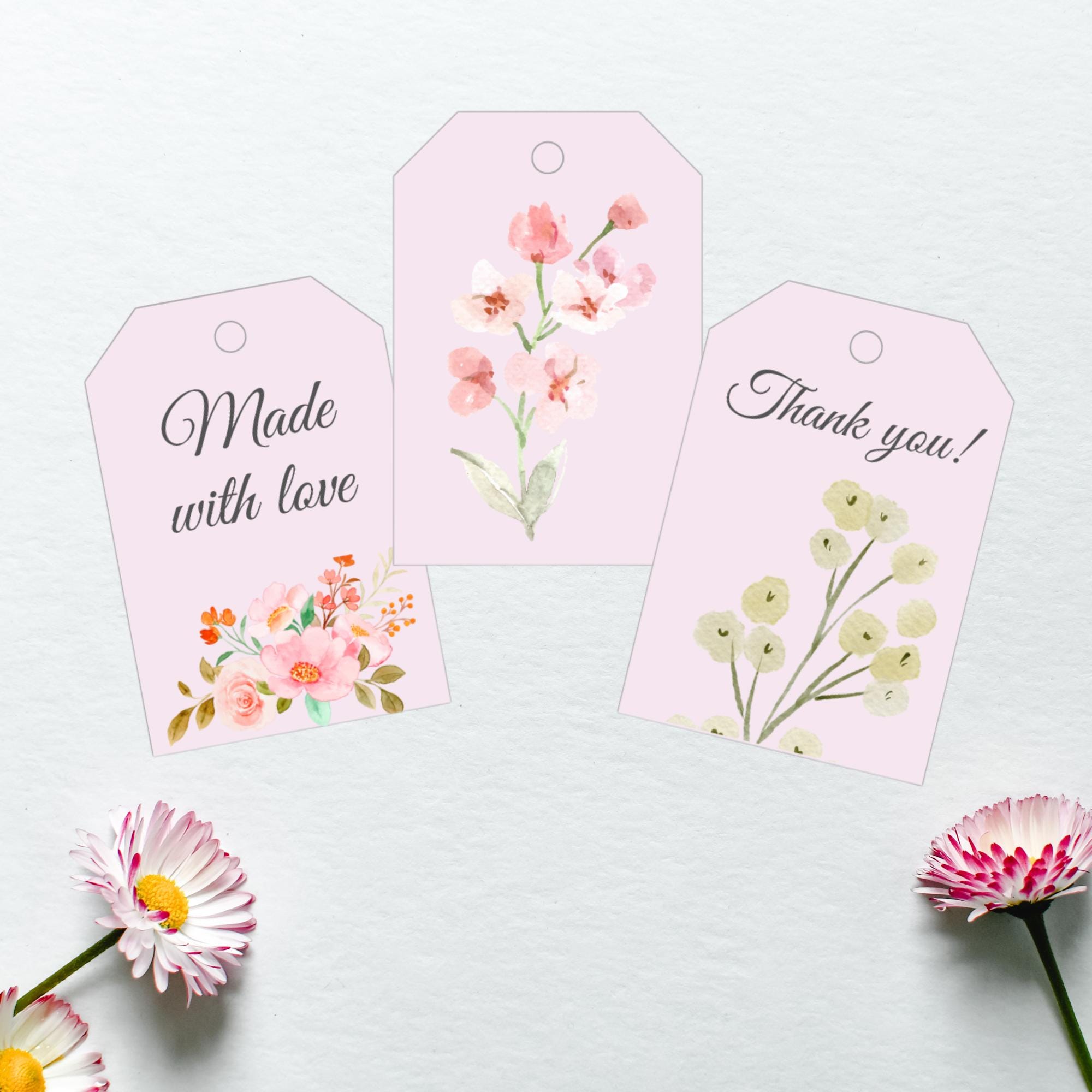 Floral Gift Tags, Printable Thank You Tags, Custom Gift Labels Set of 8 ...
