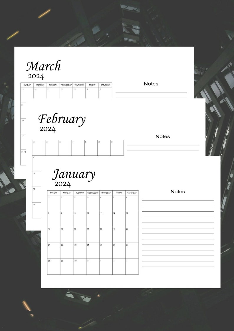 2024 Printable Calendar With Notes Minimalist 2024 Calendar A4 and US ...