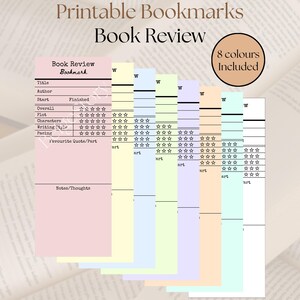 Book Review Bookmarks – Pastel Colors, Reading Tracker (digital ...