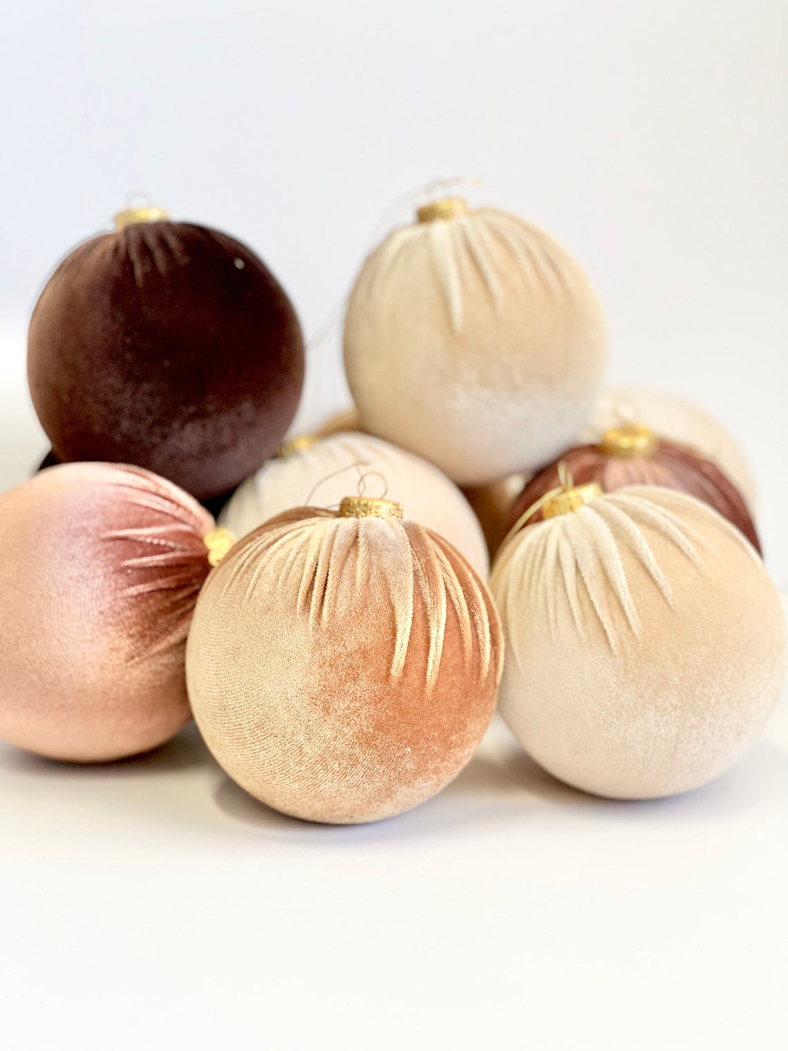 Beige Christmas Ornament Handmade Velvet Balls Christmas - Etsy