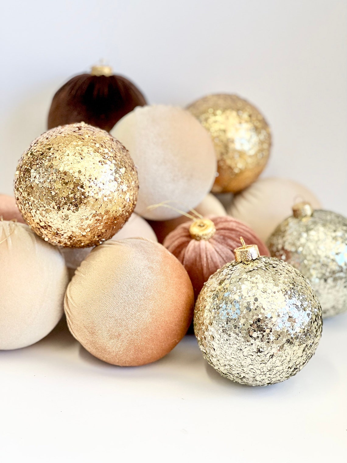 Beige Christmas Ornament Handmade Velvet Balls Christmas - Etsy
