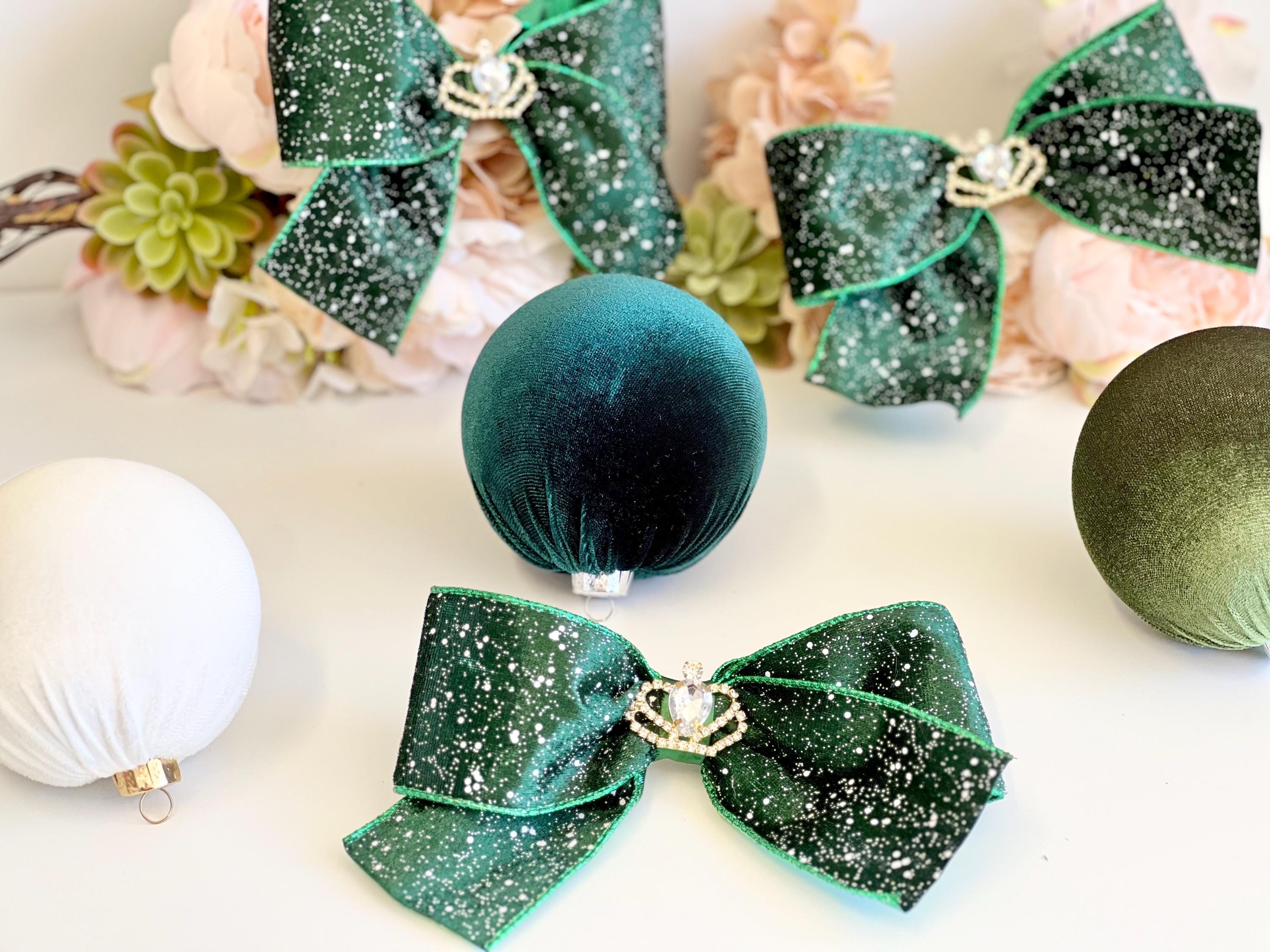 Emerald Green Velvet Christmas Bow With Crown Ornament, Christmas ...