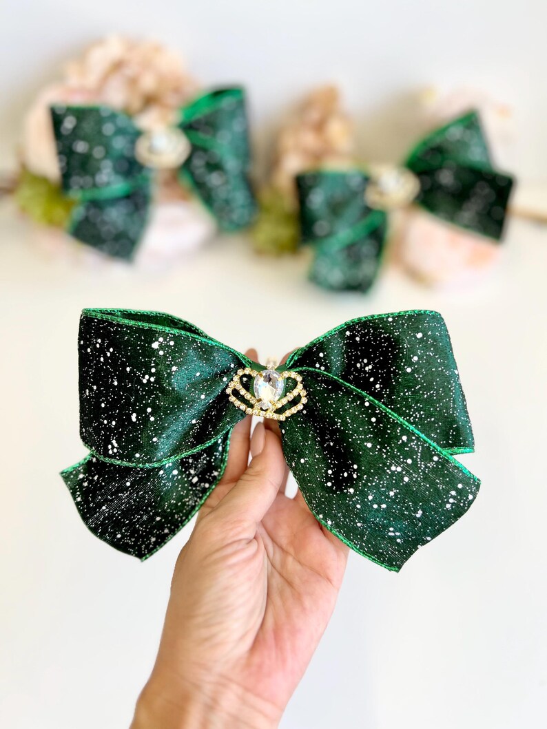 Emerald Green Velvet Christmas Bow With Crown Ornament, Christmas ...