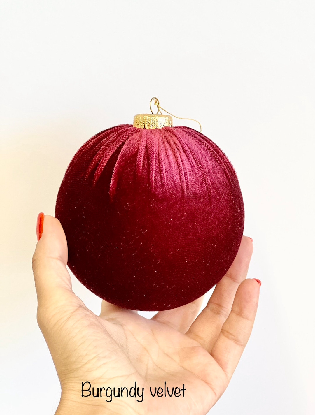 Burgundy Christmas Ornament, Handmade Velvet Balls, Christmas Ball ...