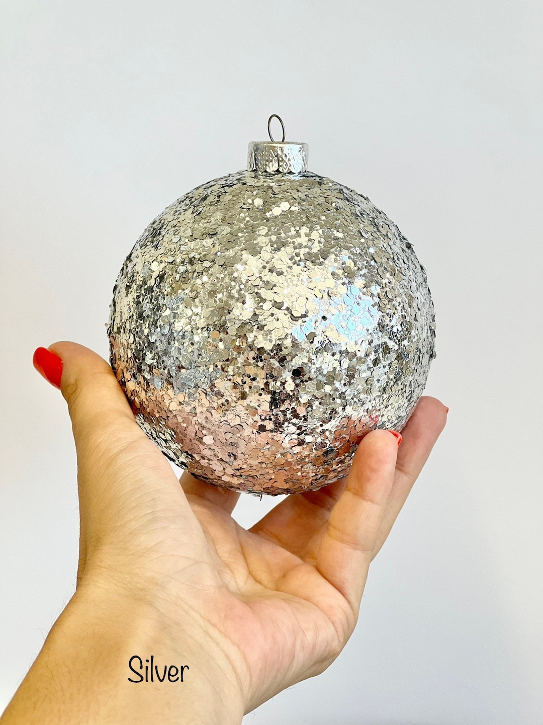 Silver Christmas Ornament, Handmade Glitter Balls, Christmas Ball ...