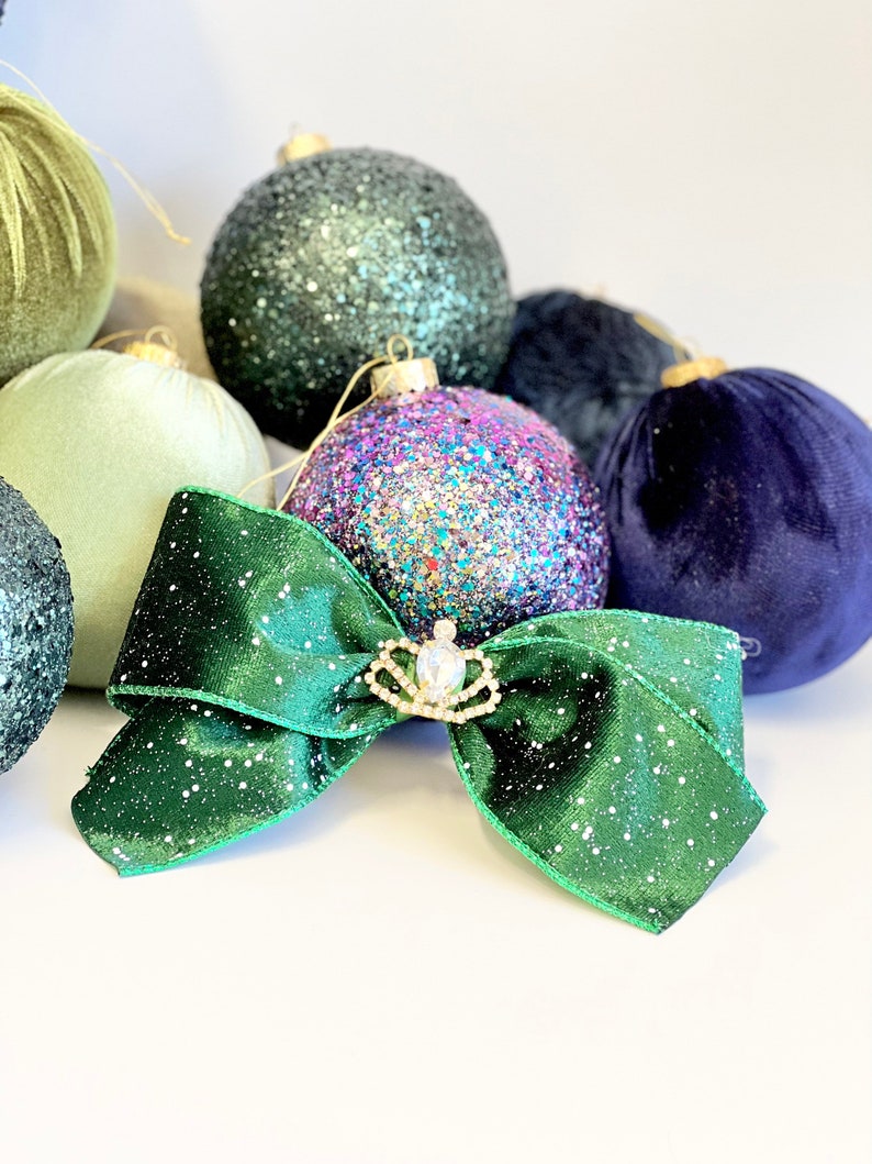 Emerald Green Velvet Christmas Bow With Crown Ornament, Christmas ...