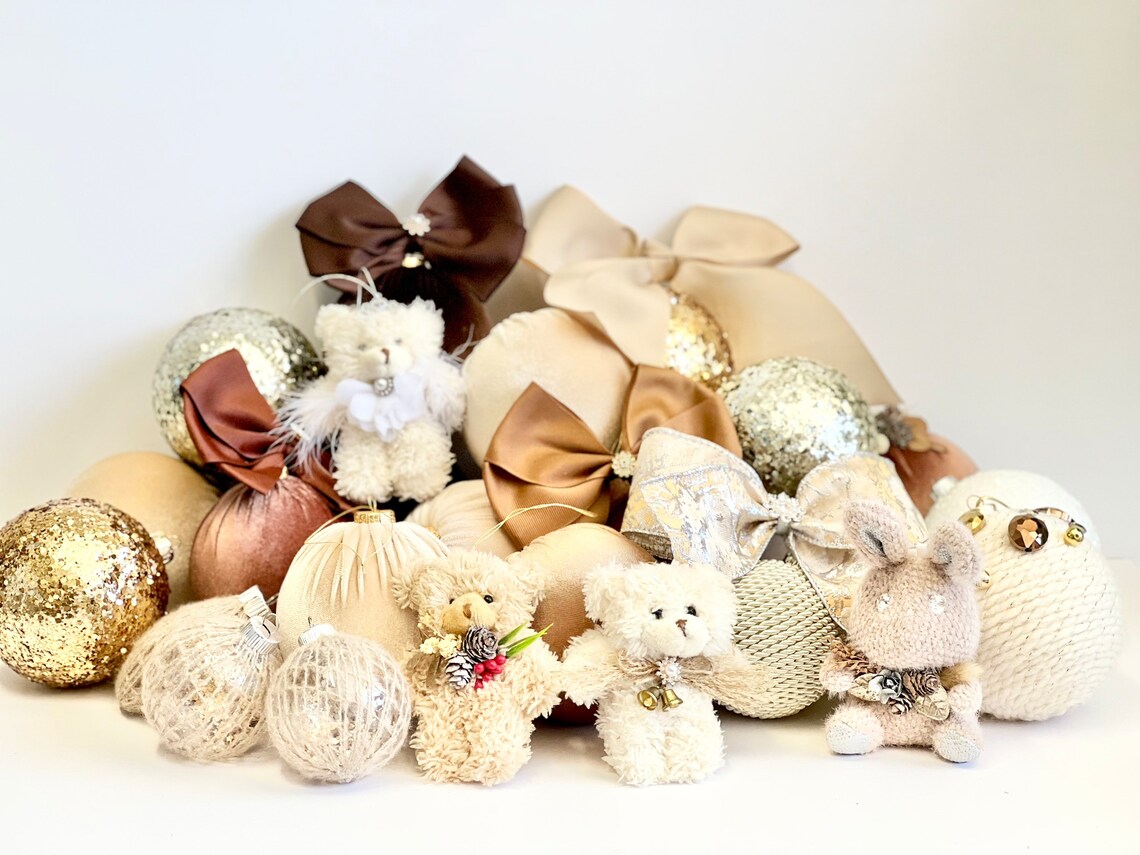 Beige Christmas Ornament Handmade Velvet Balls Christmas - Etsy