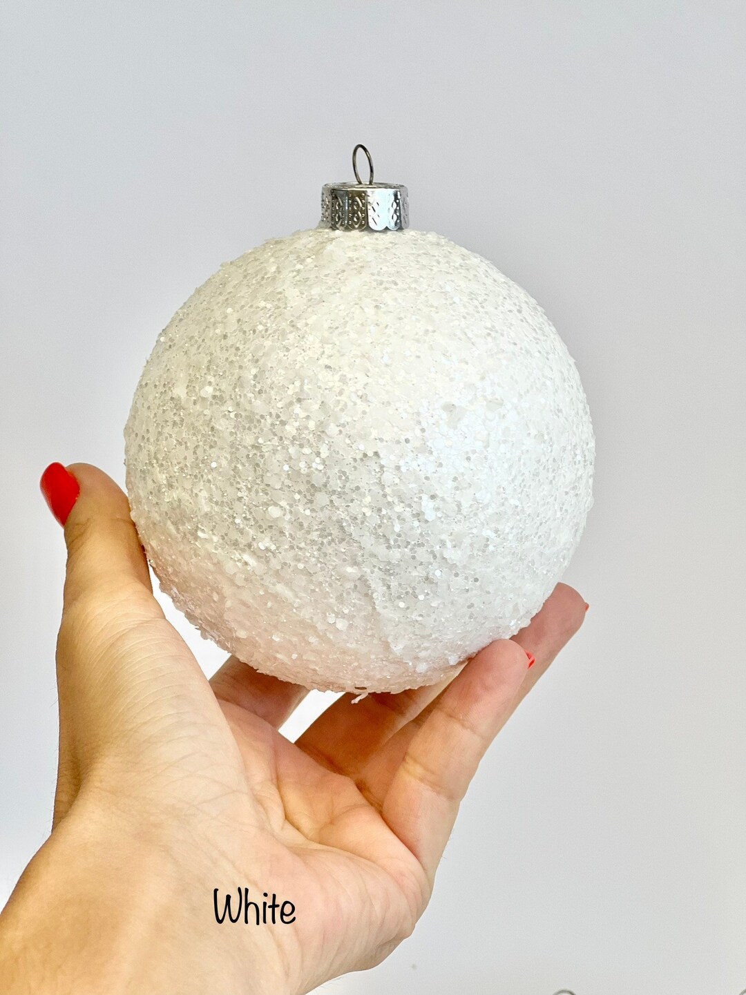 White Glitter Christmas Ball Ornament: Custom Holiday Decor - Etsy