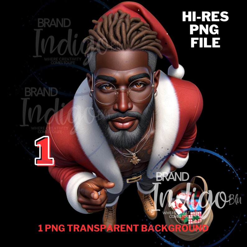 Black Santa Clip Art, Sublimation, PNG File, Cheerful Black Santa Claus ...