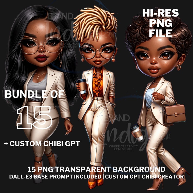 Chibi Style African American Woman PNG Collection| Fashionable, Chibi ...