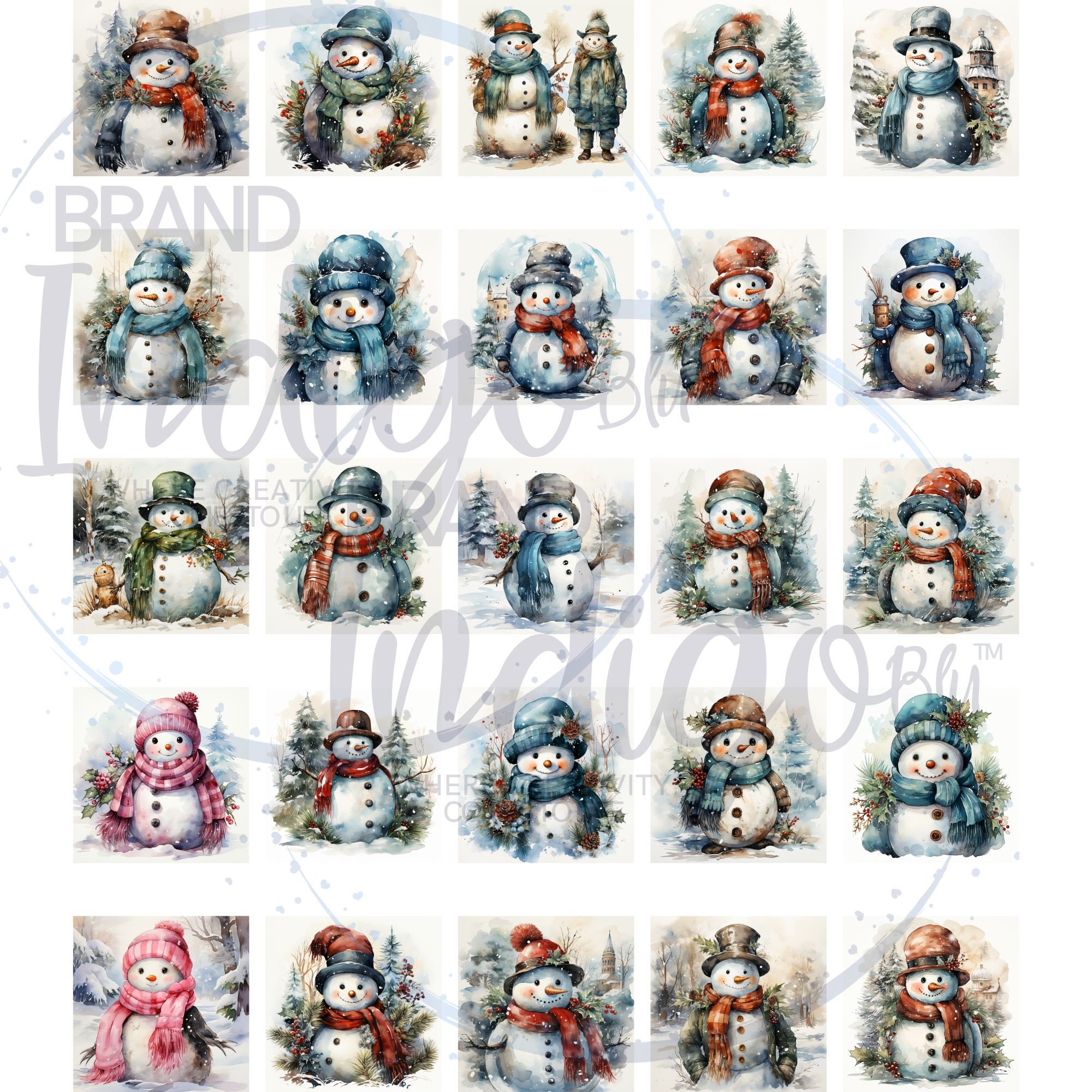 Watercolor Snowman Clipart Bundle: 26 PNG Images, Holiday Graphics ...
