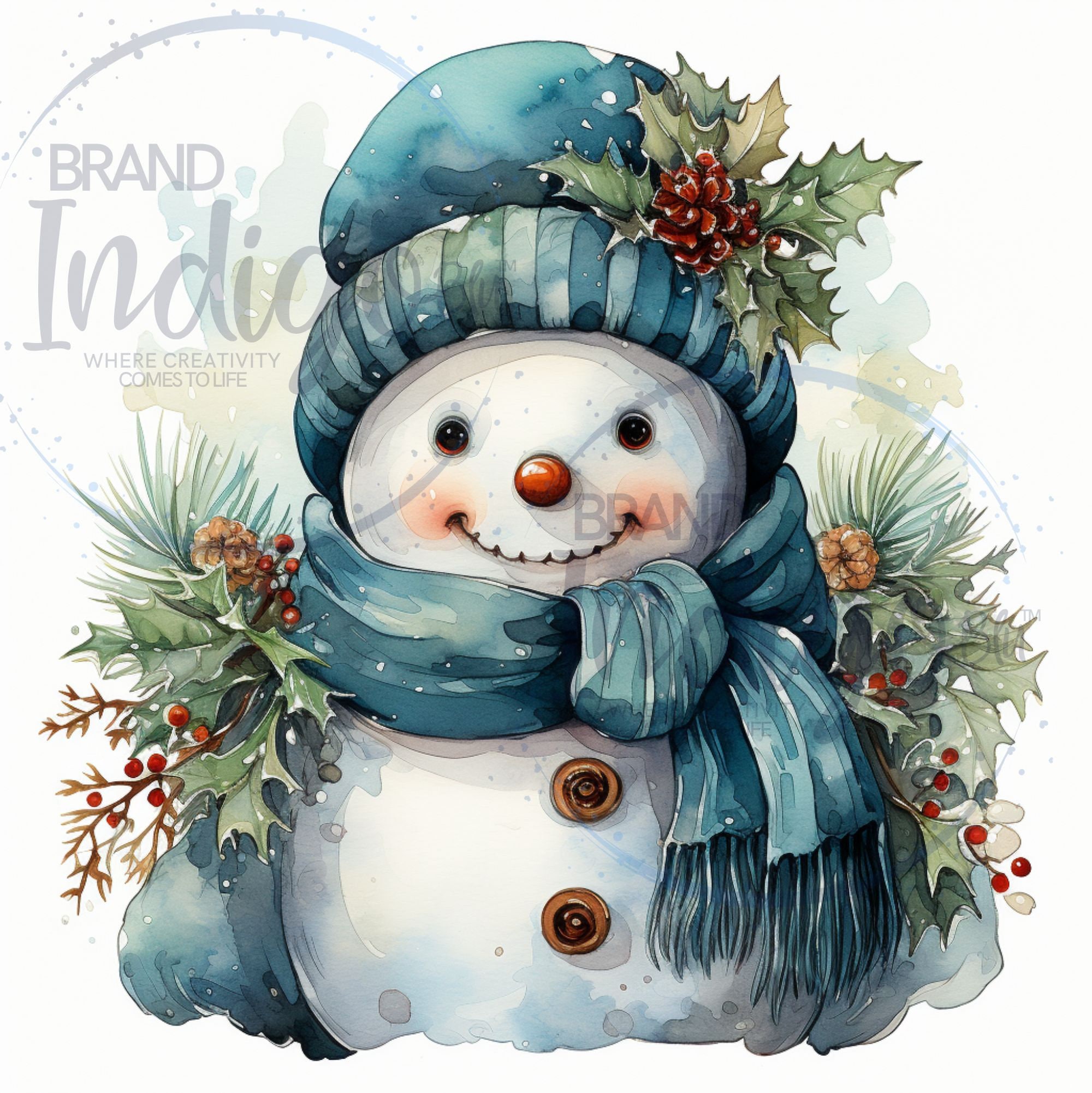 Vintage Snowman Watercolor Snowman JPG Images Holiday Cards Crafts ...