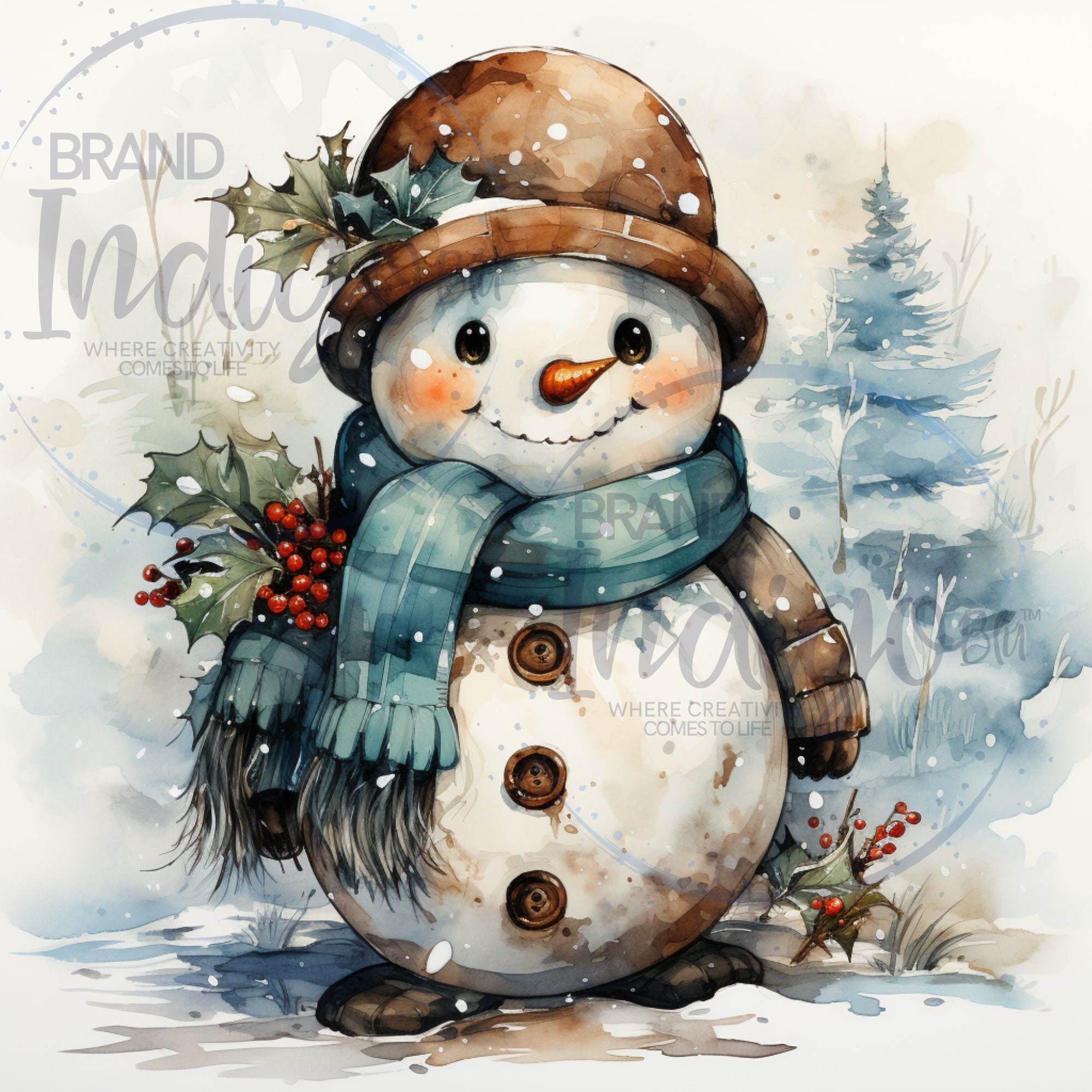Vintage Snowman Watercolor Snowman JPG Images Holiday Cards Crafts ...