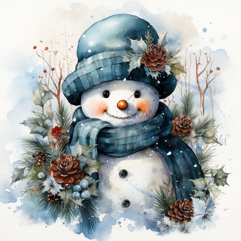 Watercolor Snowman Clipart Bundle: 26 PNG Images, Holiday Graphics ...