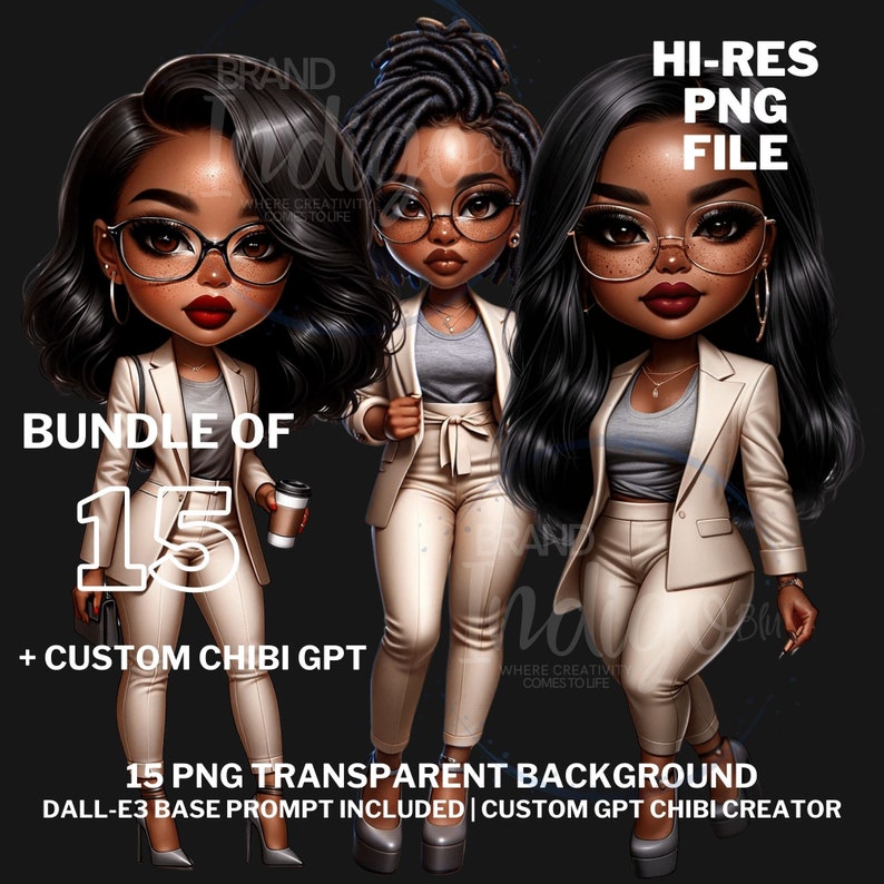 Chibi Style African American Woman PNG Collection| Fashionable, Chibi ...