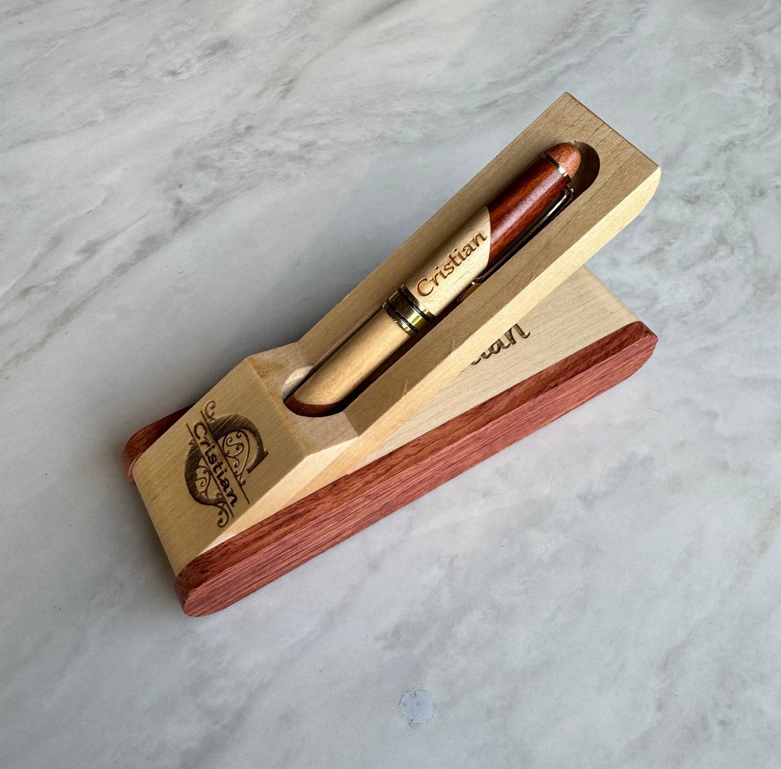Monogrammed Wood Pen Set: Engraved Pen Case & Holder - Etsy