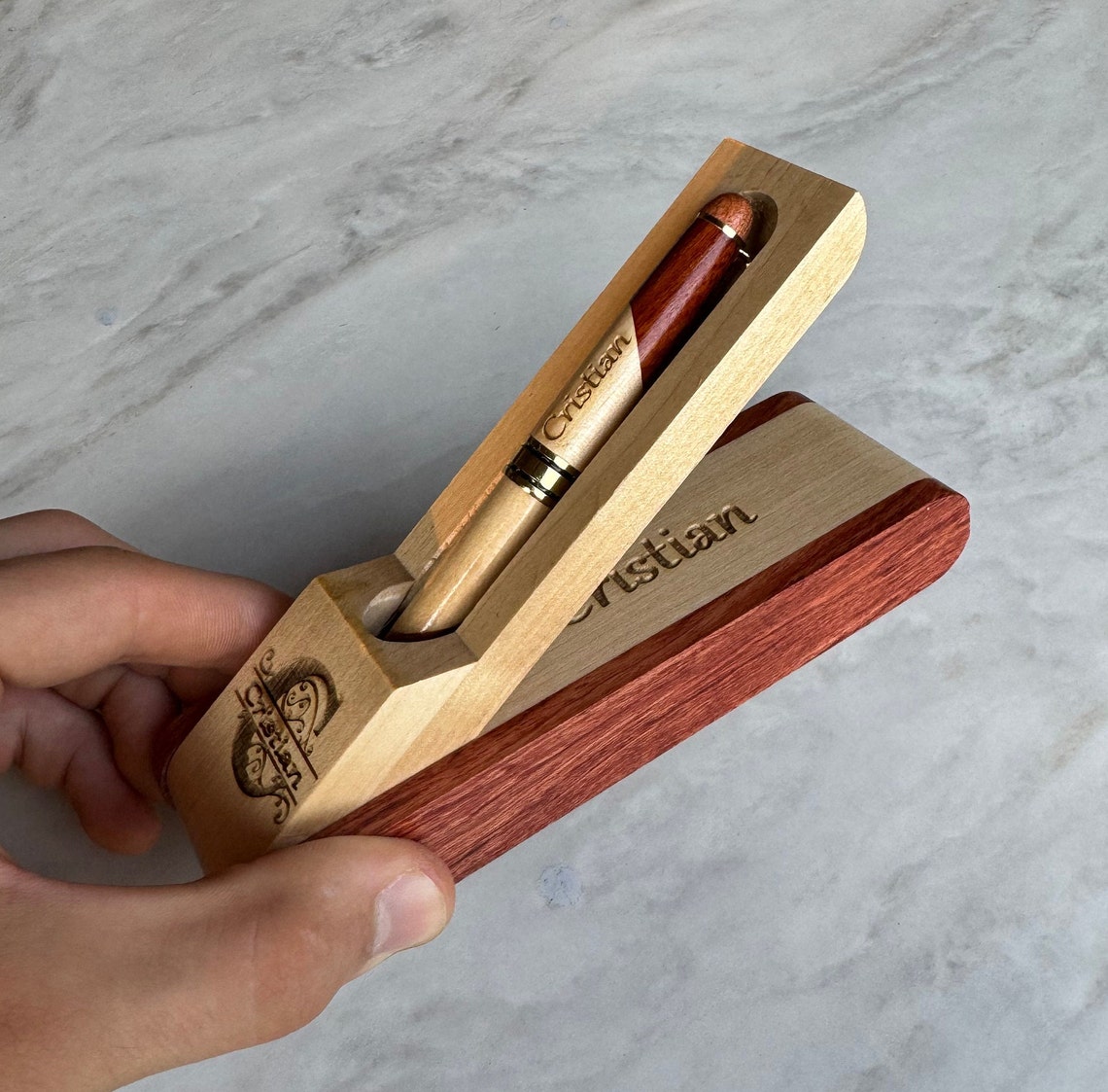 Monogrammed Wood Pen Set: Engraved Pen Case & Holder - Etsy