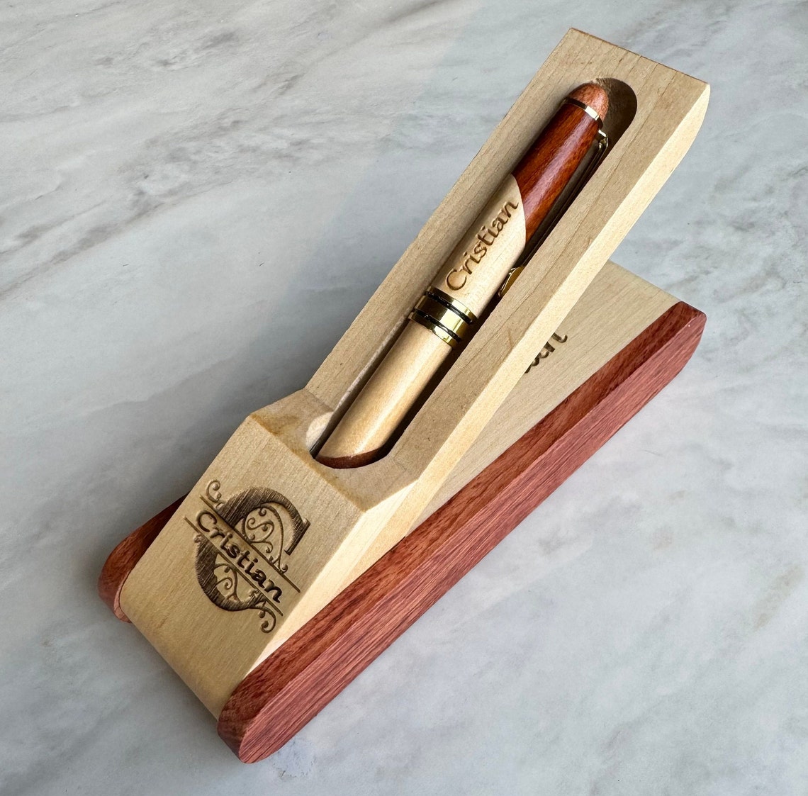Monogrammed Wood Pen Set: Engraved Pen Case & Holder - Etsy