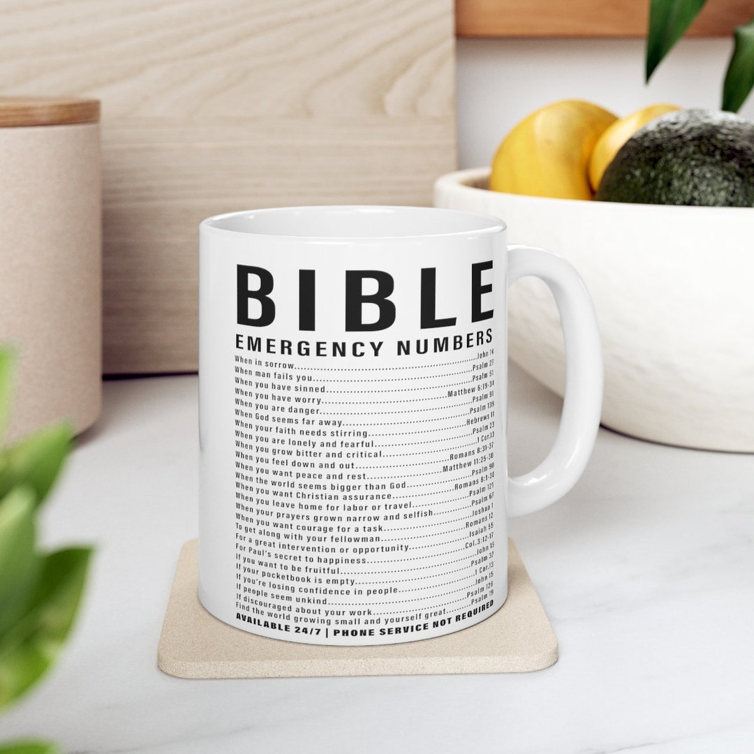 Bible Mug, Emergency Numbers From Bible Ceramic Coffee Mug 11oz - Etsy