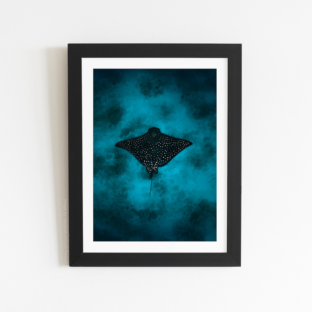 Stingray Art Print, Underwater Wall Art, Eagle Ray Print, Marine Life ...
