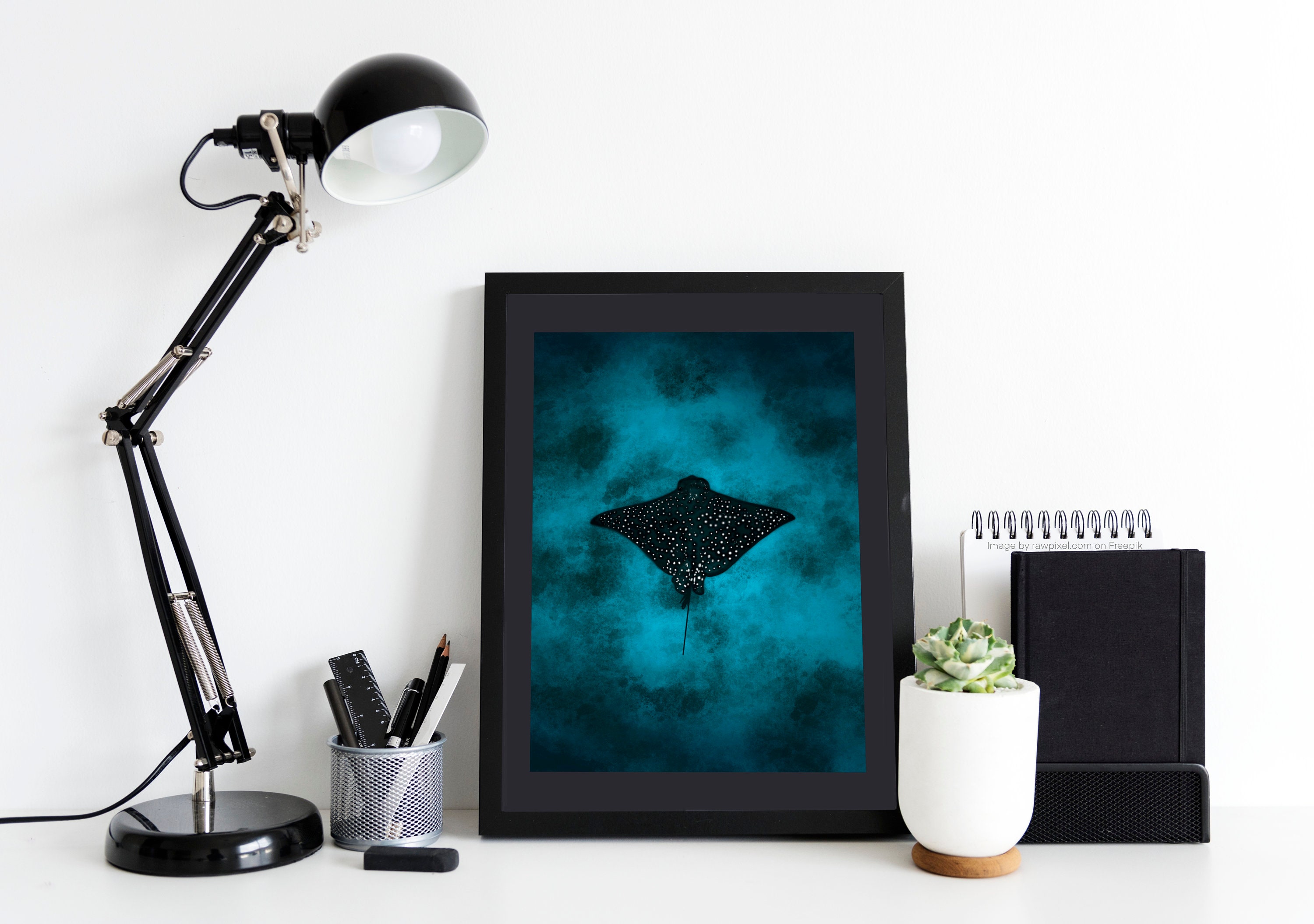 Stingray Art Print, Underwater Wall Art, Eagle Ray Print, Marine Life ...