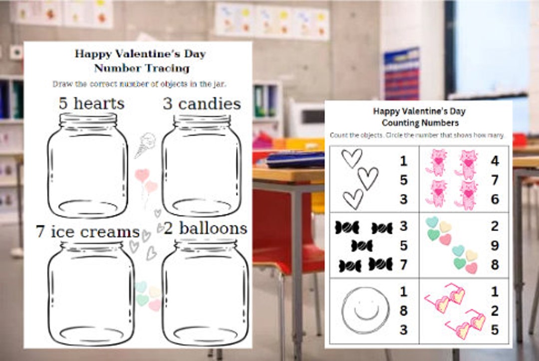 Happy Valentine's Day Number Worksheets - Etsy