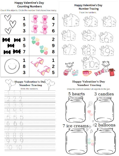Happy Valentine's Day Number Worksheets - Etsy