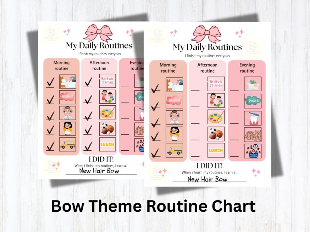Bow Theme Routine Chart for Kids | Visual Daily Schedule (printable PDF ...