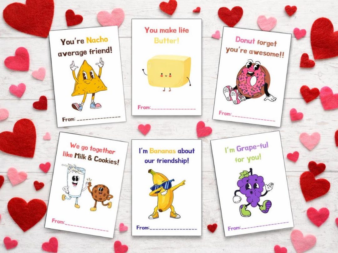 Food - Themed Valentine's Day Cards for Classroom and Toddlers | Funny ...