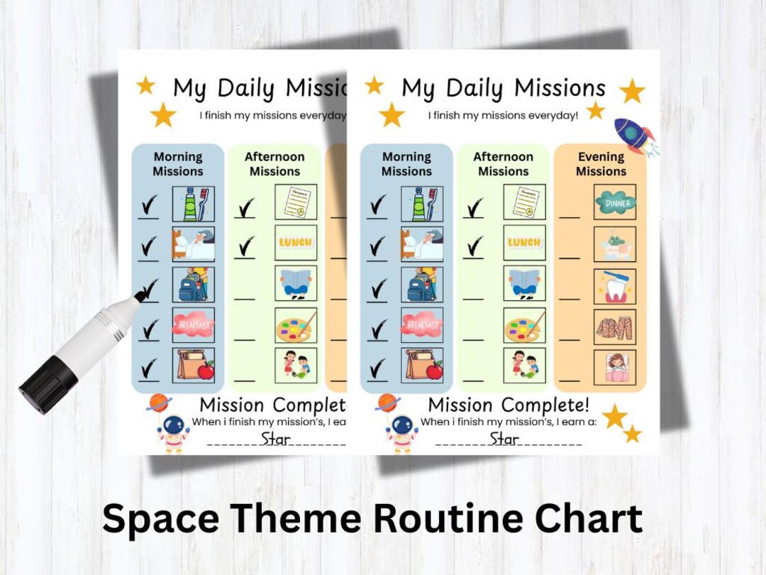 Space-themed Daily Routine Chart for Kids | Printable Morning ...