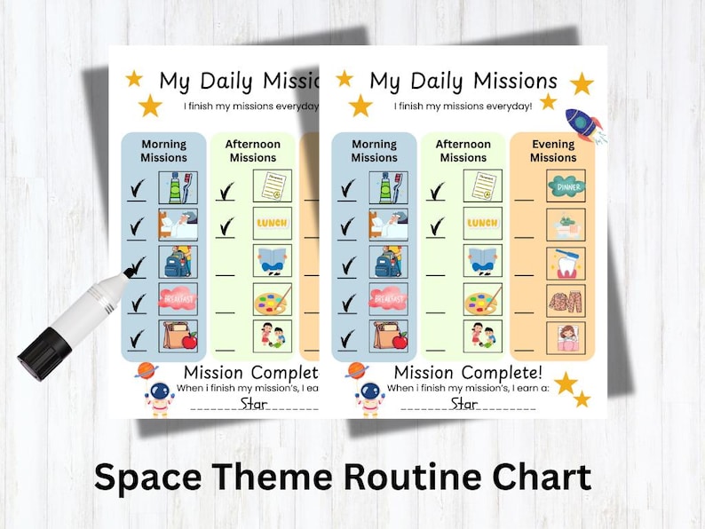Space-themed Daily Routine Chart for Kids | Printable Morning ...