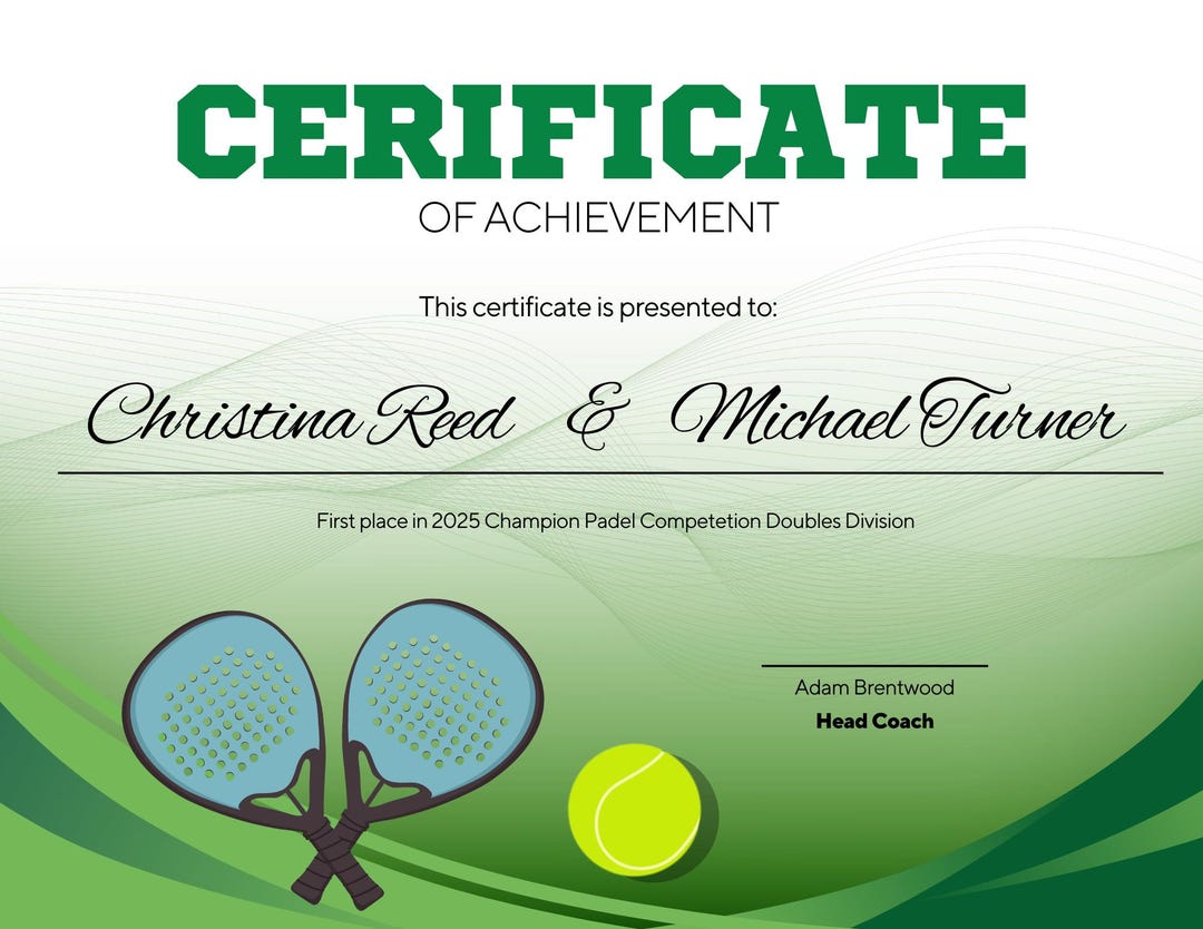 Customizable Padel Award Certificate - Digital Download | Personalized ...