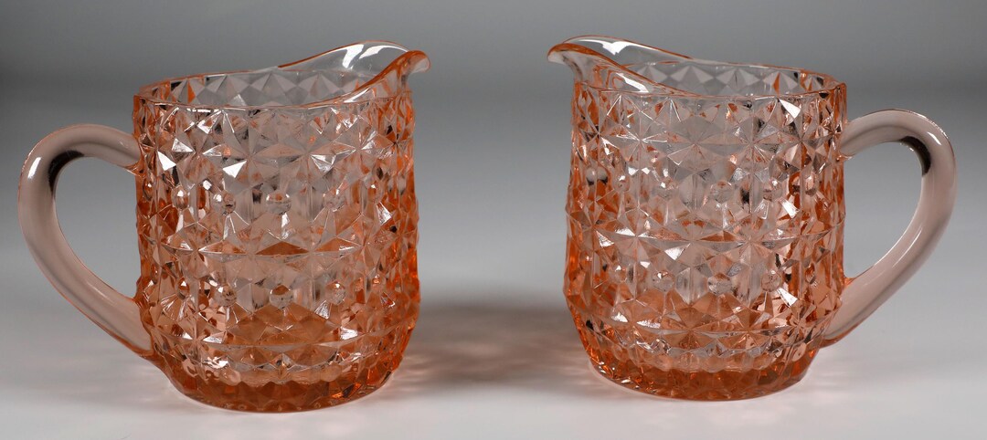 Vintage Holiday 'buttons and Bows' Pink Milk Pitchers Jeannette Glass ...