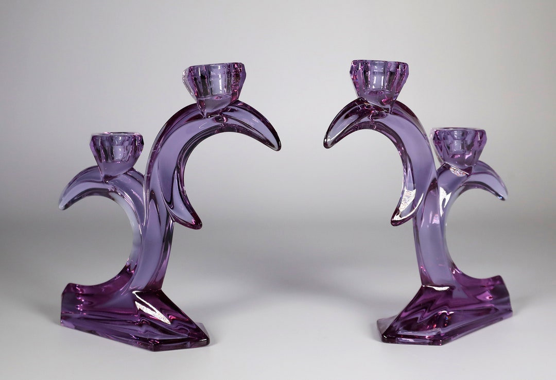 Vintage Rattenberg Bleikristall Half Moon Candle Holders-alexandrite ...