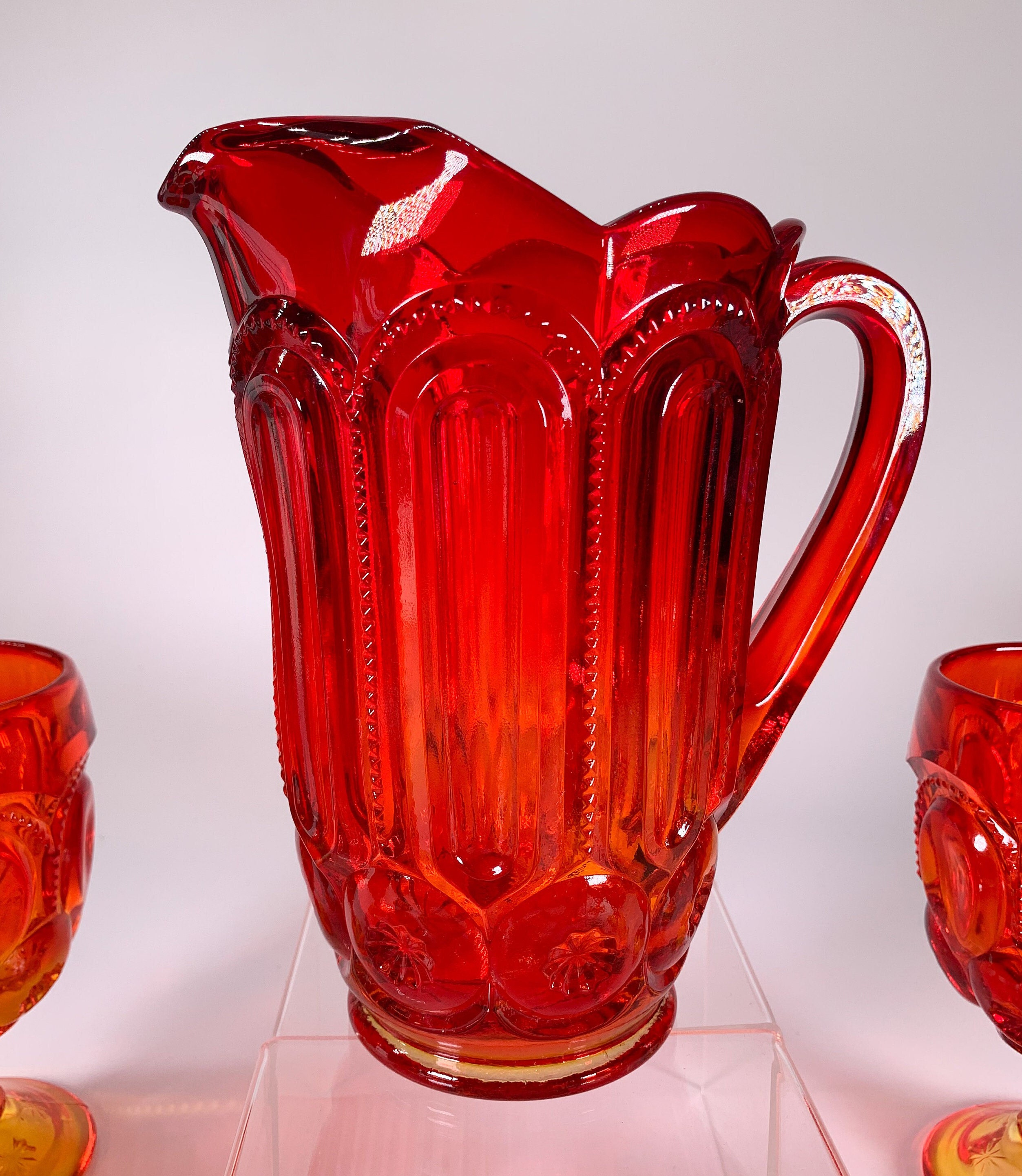 VTG Moon and Stars Amberina Pitcher & Goblets - Etsy