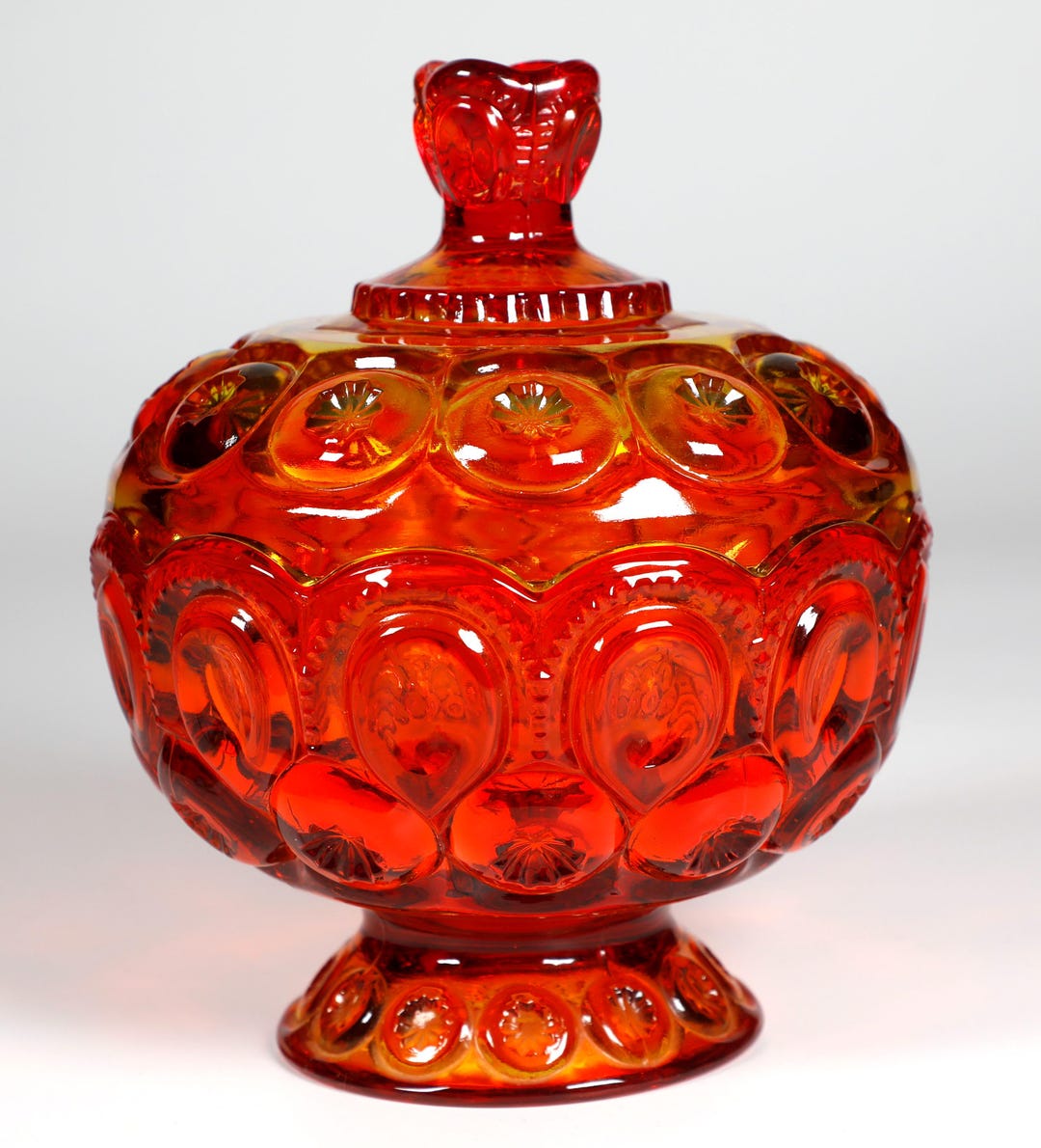 L E Smith Moon and Star Amberina Lidded Compote - Etsy
