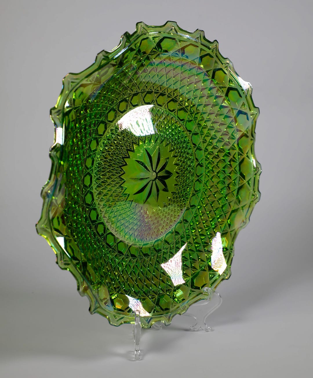 Vintage Indiana Glass Green Iridescent Glass Plate - Etsy