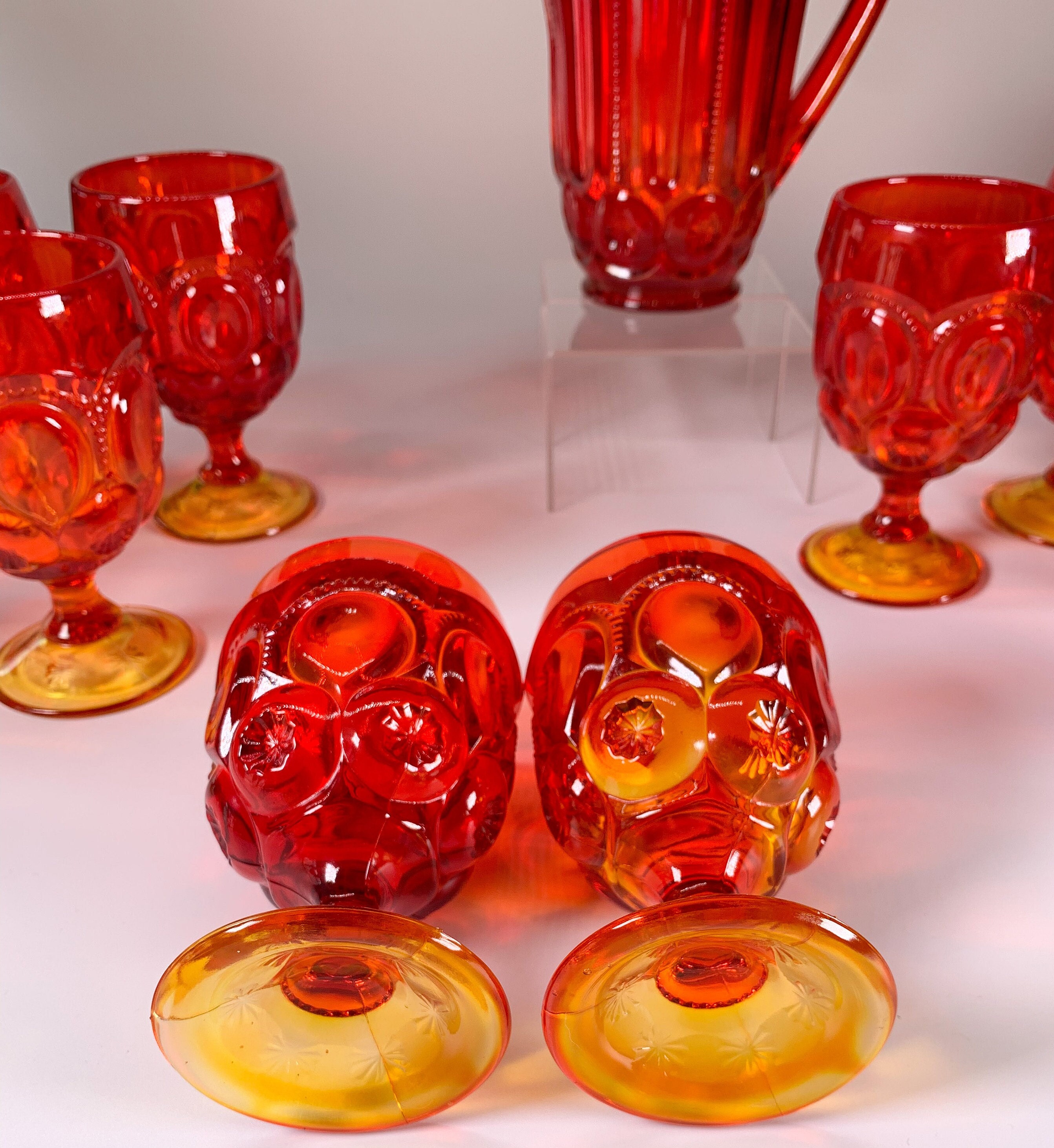VTG Moon and Stars Amberina Pitcher & Goblets - Etsy
