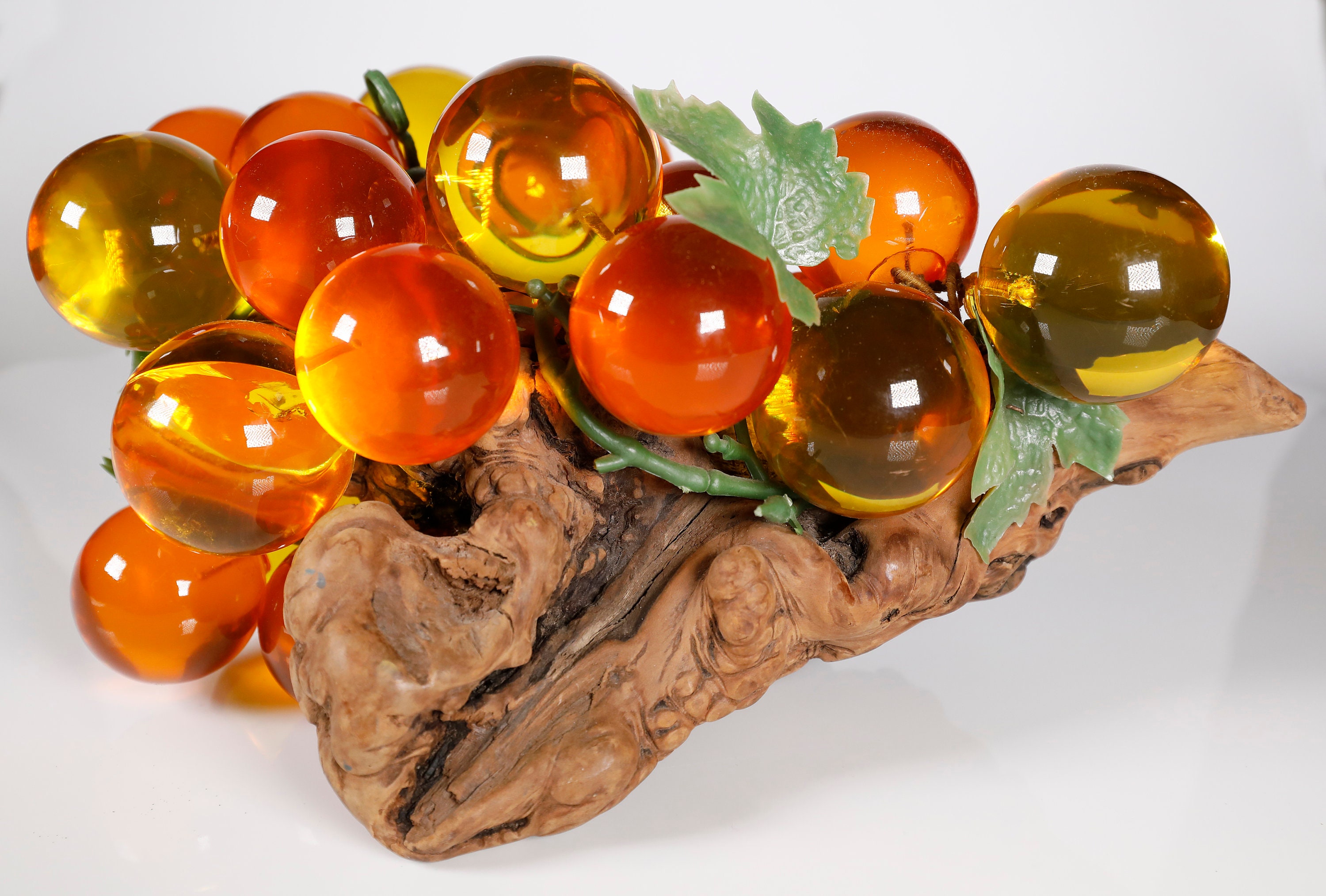 Vintage Amber Lucite Grapes on Wood - Etsy
