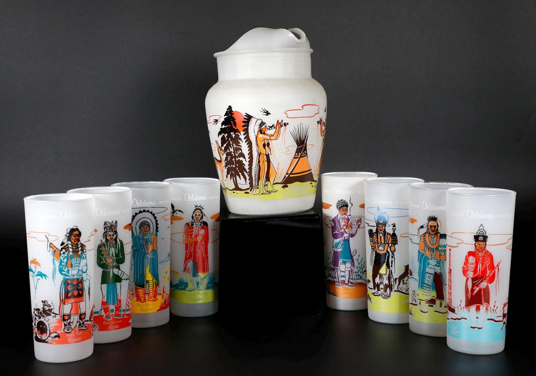 Acee Blue Eagle Famous Oklahoma Indians Pitcher and 8 Tumblers - Etsy