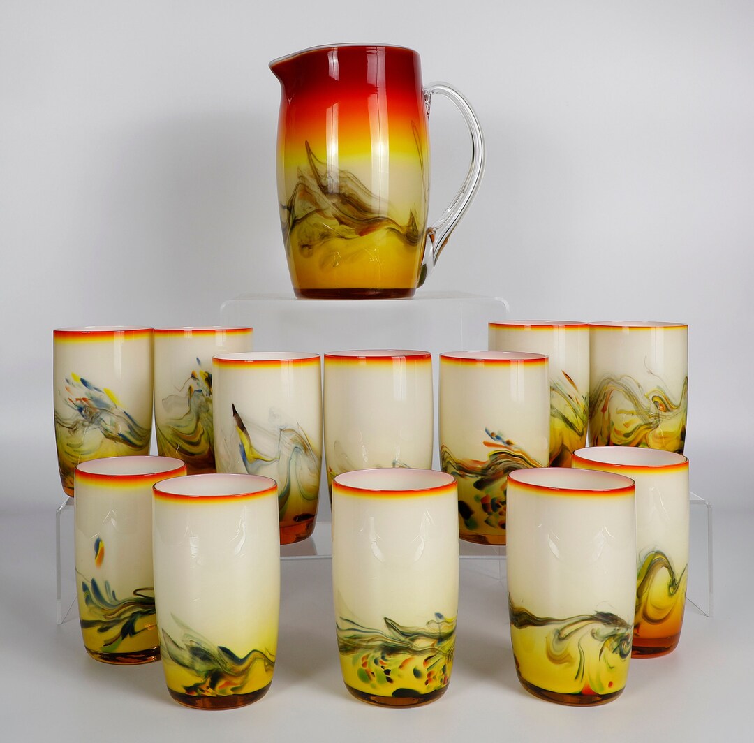 Vintage Chinese Export Dalian Glass Co 1960's Snowflake Glass Pitcher ...