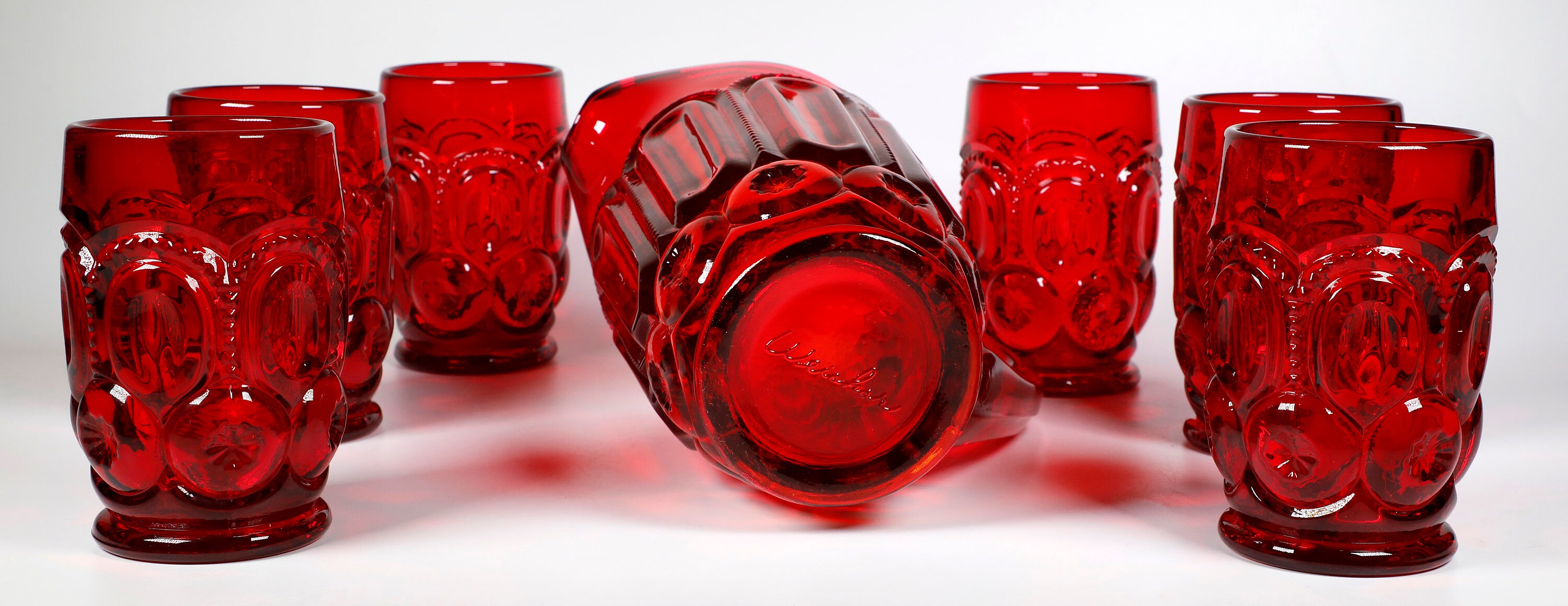 Vintage Weishar Moon and Star Full Size Ruby Red Pitcher & 6 Glasses ...