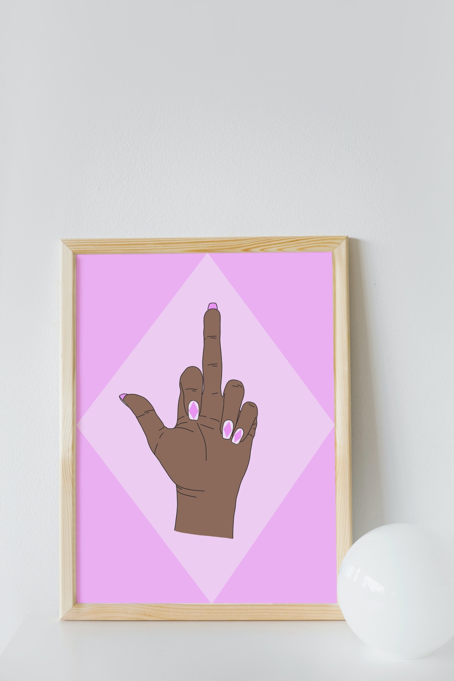 Middle Finger Printable Wall Art, Wall Art, Pink Diamond, Nail Art ...