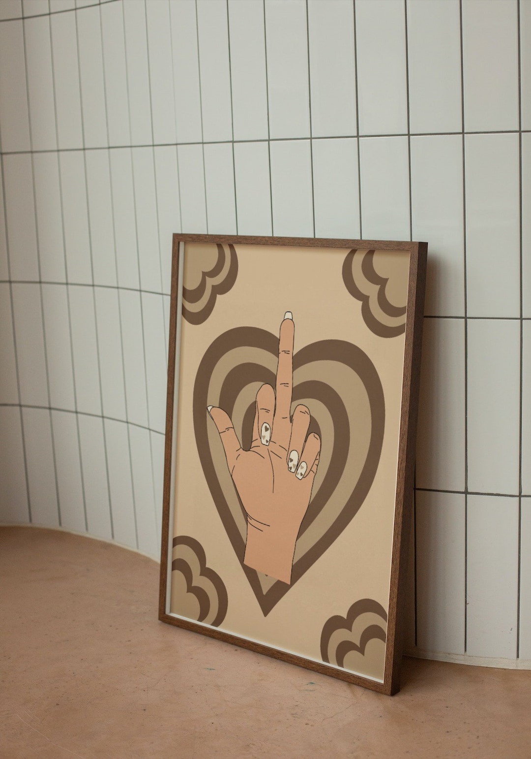 Middle Finger Printable Wall Art, Wall Art, Brown Hearts, Nail Art ...