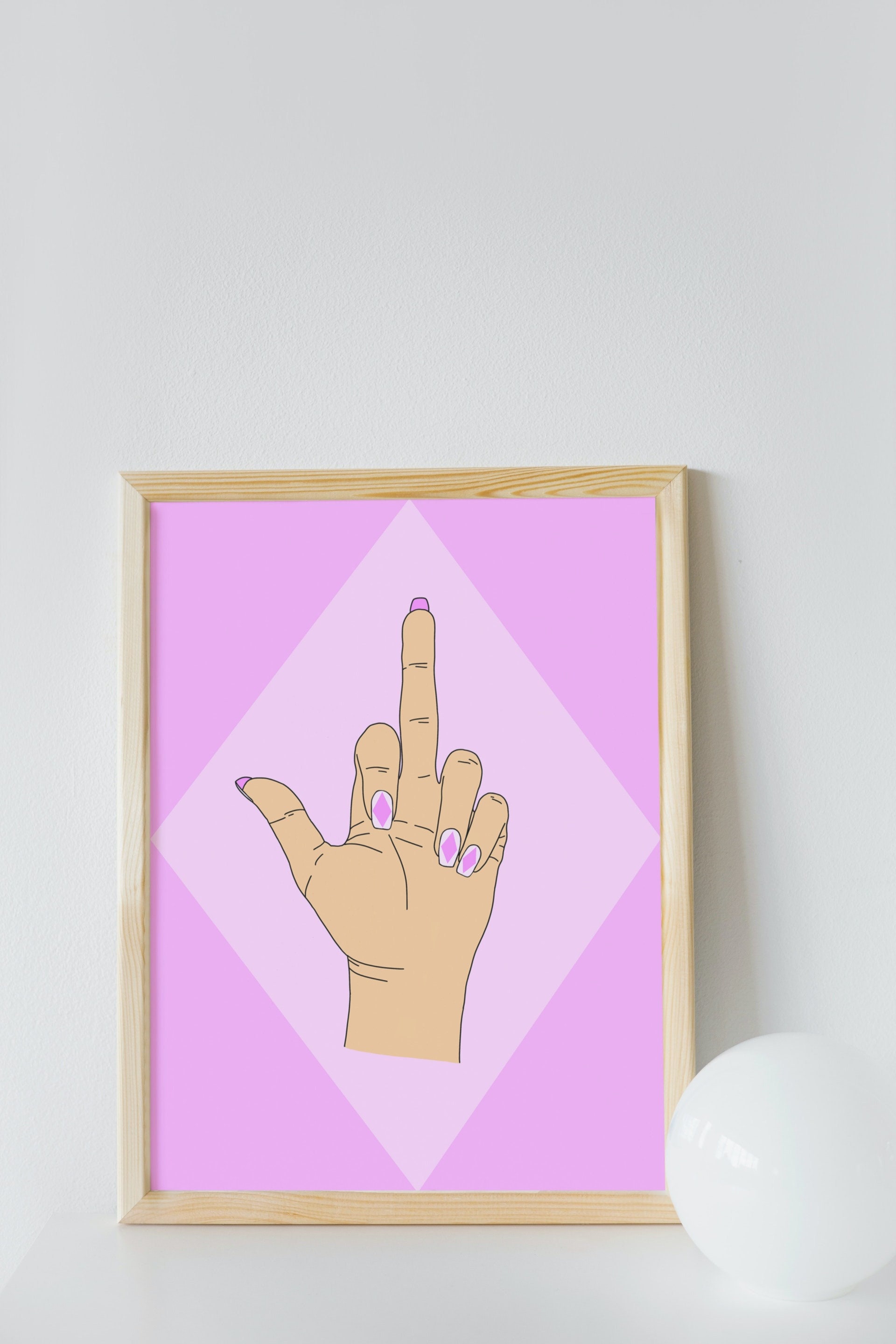 Middle Finger Printable Wall Art, Wall Art, Pink Diamond, Nail Art ...