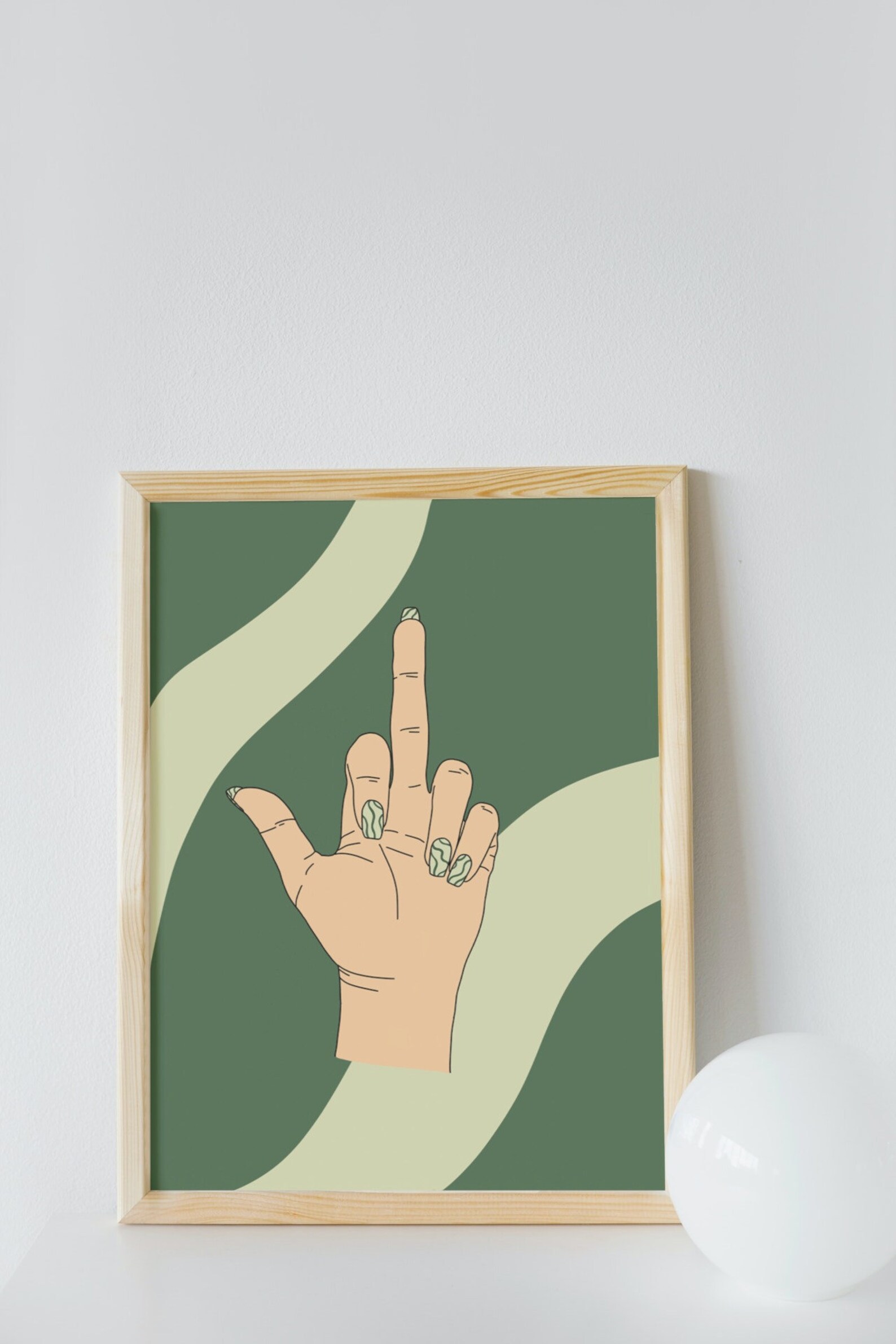 Middle Finger Printable Wall Art, Wall Art, Green Waves, Nail Art ...