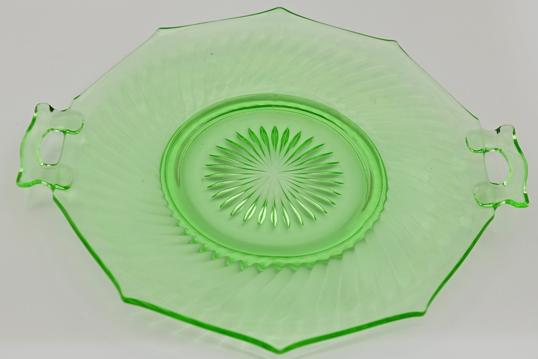Vintage Uranium Glass 12 Serving Tray Platter W/ Handles - Etsy