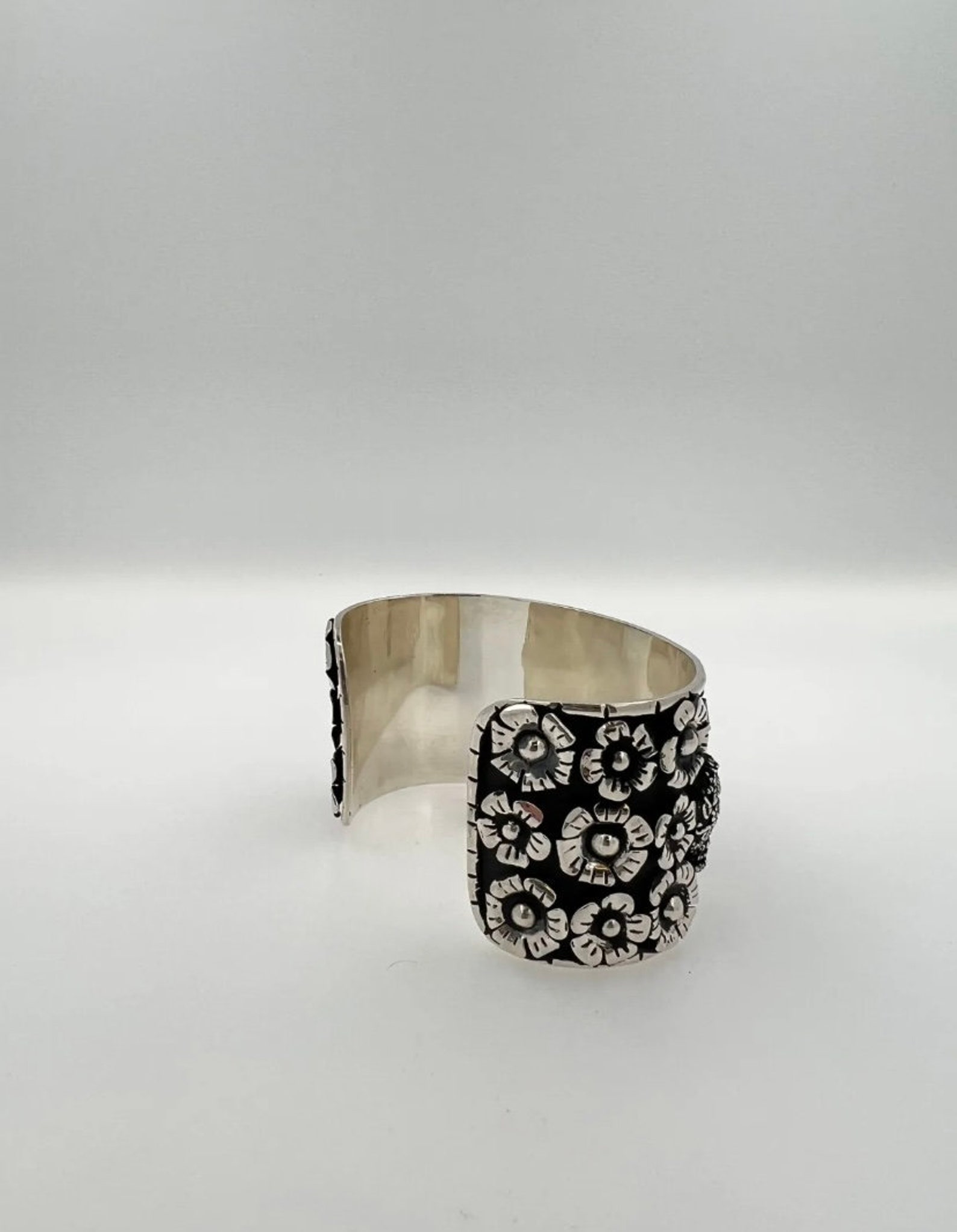 Pirate Flower Black Goth Art Hardy 925 Sterling Silver Wide Cuff Bangle ...