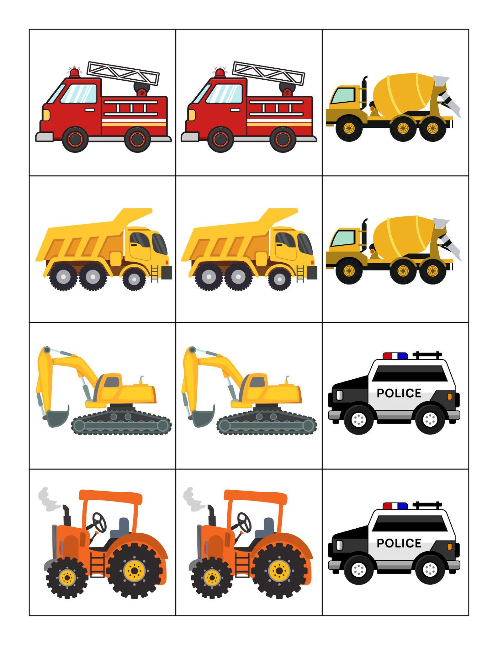 Toddler Truck Memory Game Printable, Toddler Matching Activity - Etsy